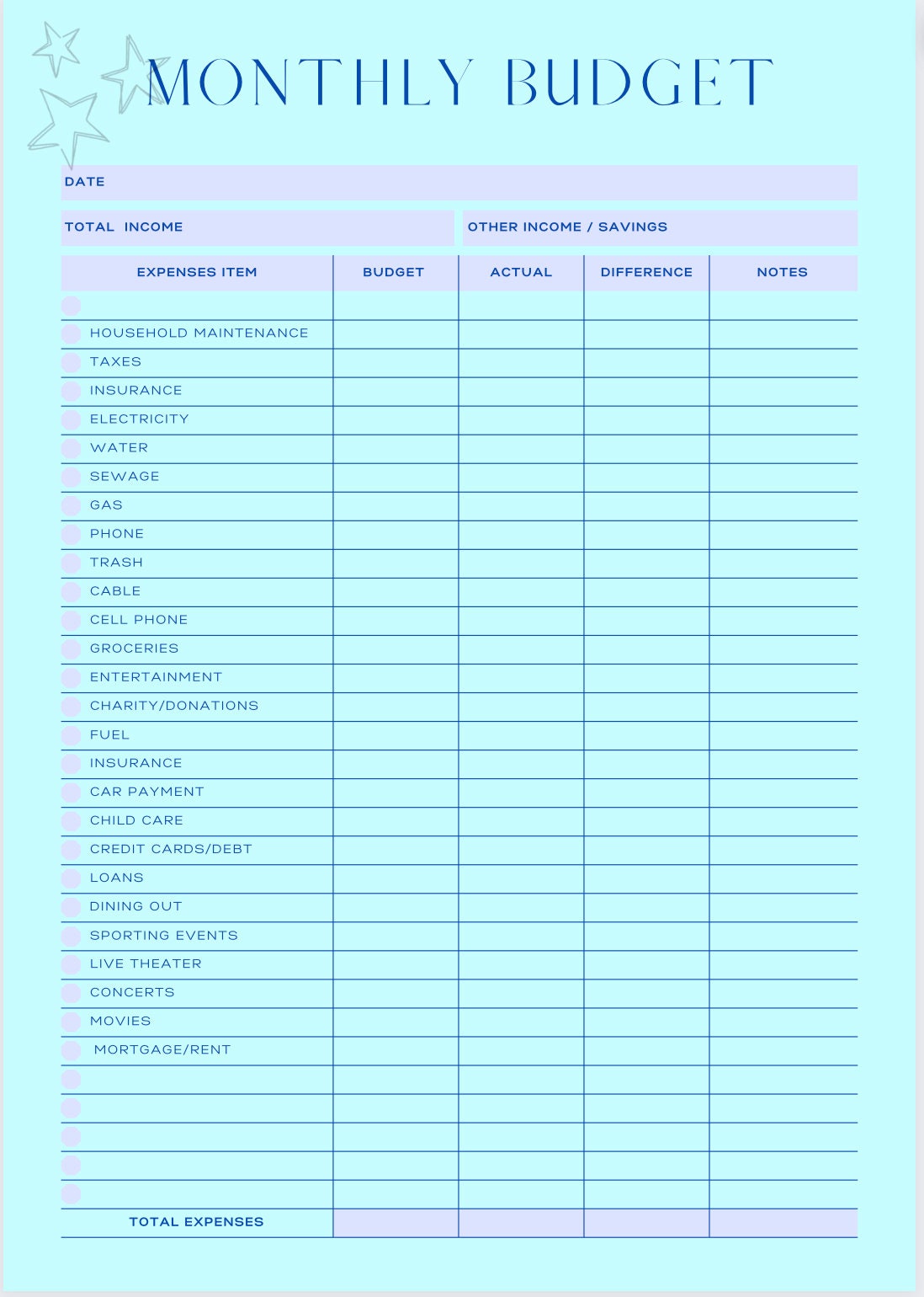Weekly/monthly/fortnightly Budget Planning Spreadsheet - Digital ...
