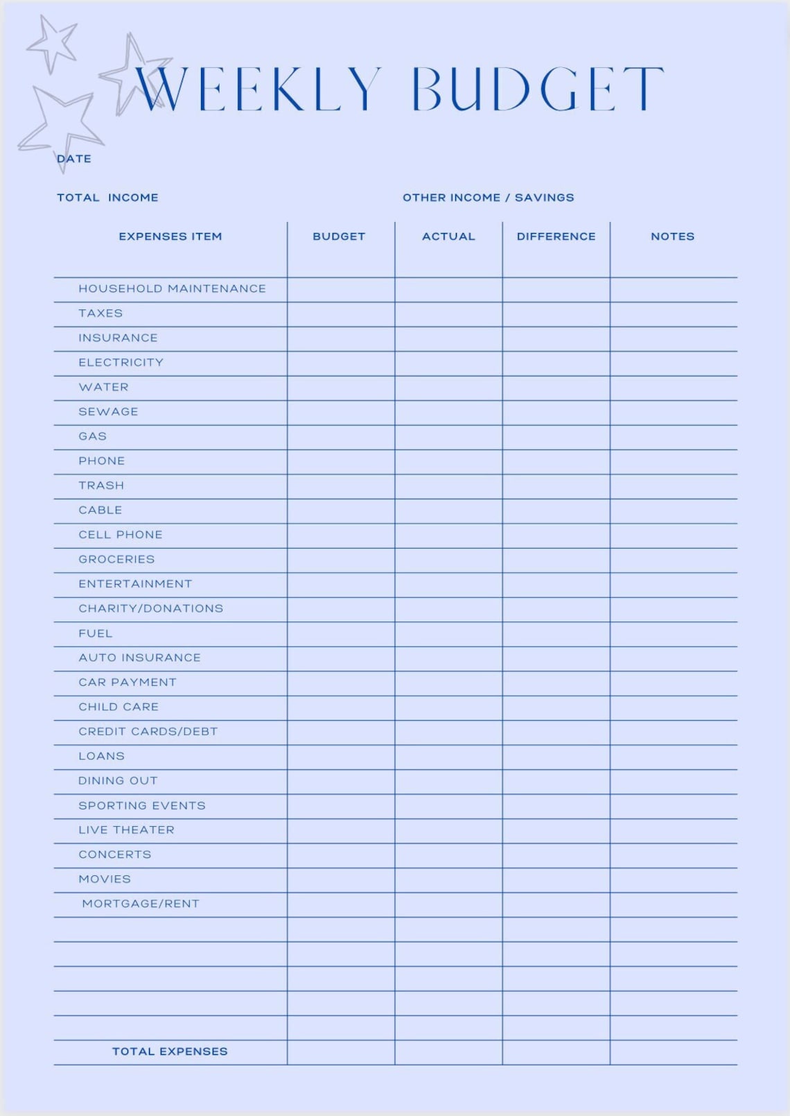 Weekly/monthly/fortnightly Budget Planning Spreadsheet Digital Download ...