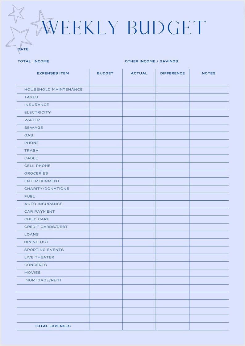Weekly/monthly/fortnightly Budget Planning Spreadsheet - Digital ...