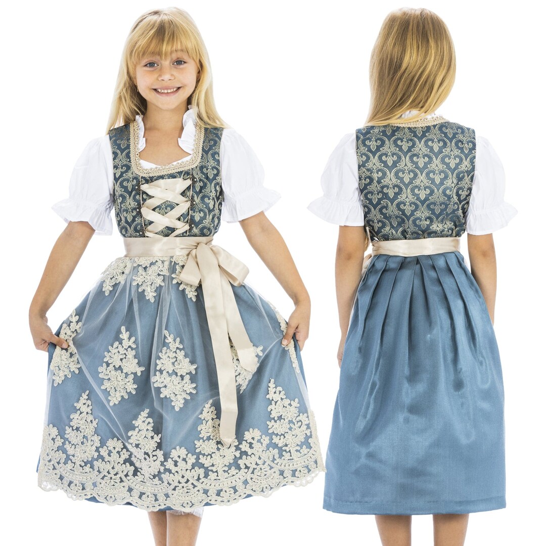 Kids Dirndl Dress Blue Gold - Etsy
