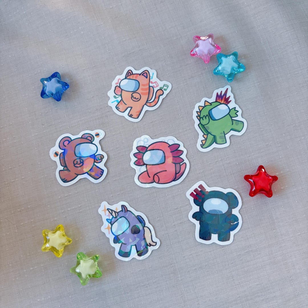 Among Us Animal Sticker Flakes - Holographic Vinyl Sticker Set of 6 ...