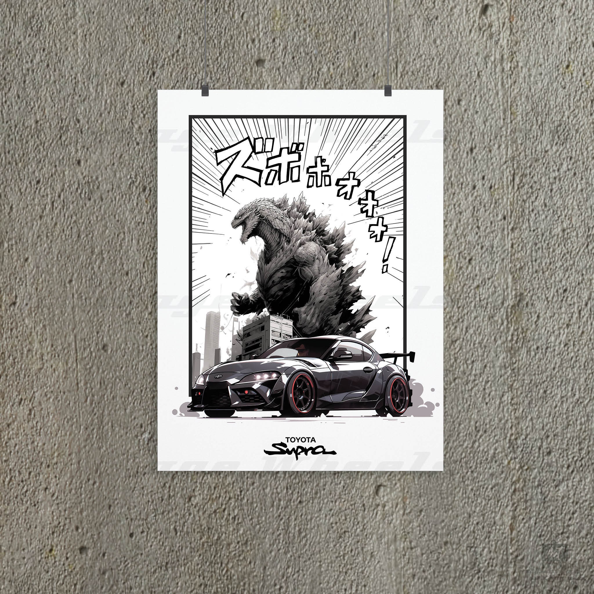 Toyota Supra Jdm Car Poster,manga-style Godzilla Poster, Gift for Him ...