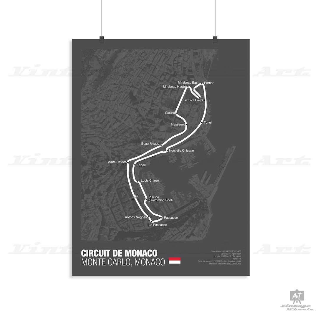 Circuit De Monaco Poster (gray), F1 Poster, Formula One Poster, F1 ...