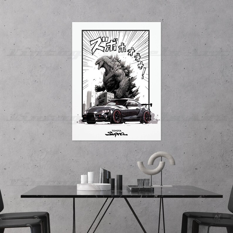 Toyota Supra Jdm Car Poster,manga-style Godzilla Poster, Gift for Him ...