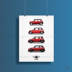 Mini Cooper S Series Poster, Classic Mini Cooper Poster, Mini Cooper 4 ...