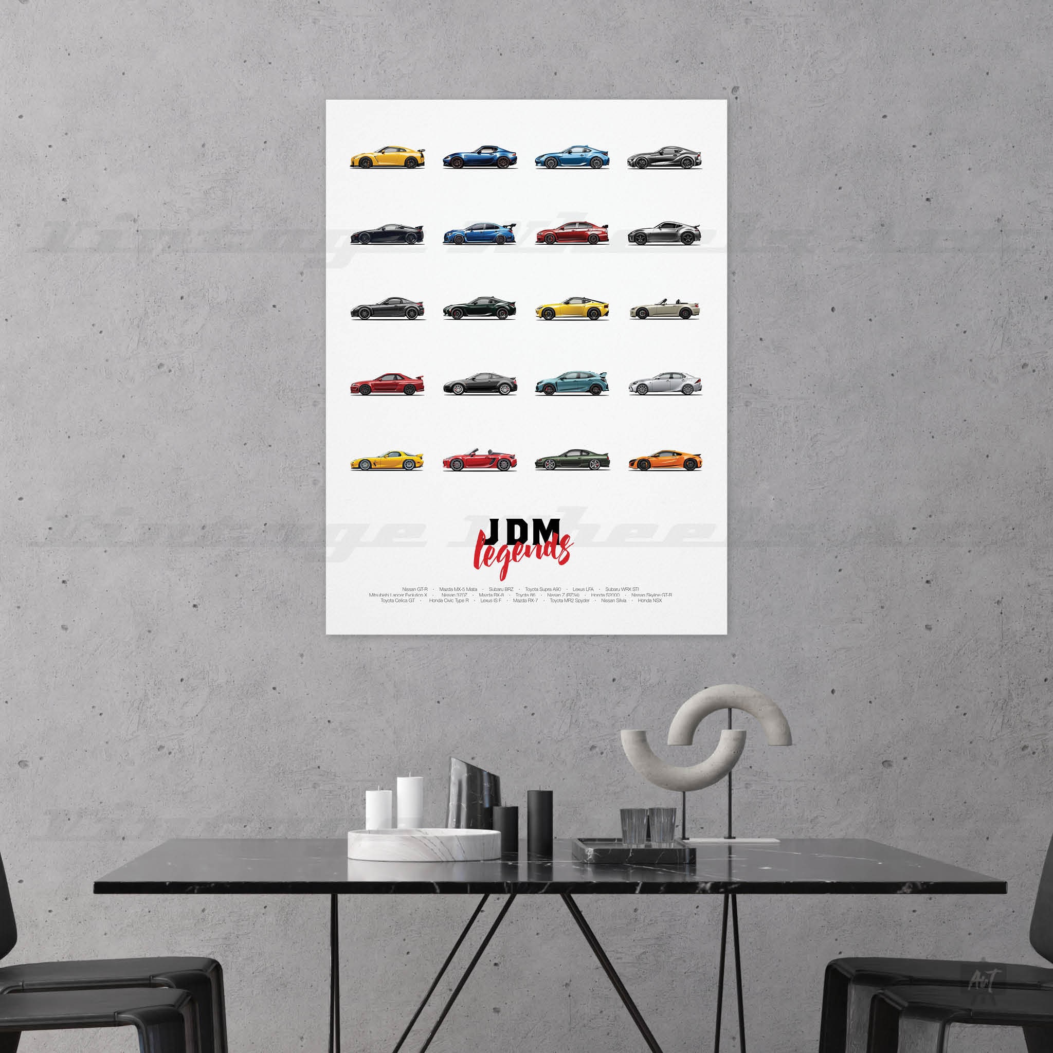 JDM Legends Car Collection Poster ,mazda MX-5, Nissan GT-R, Subaru Wrx ...