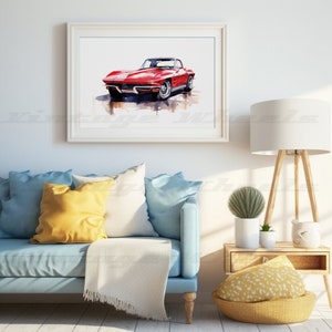 Chevrolet Corvette Sting Ray Poster, Vintage Car Wall Art, Gift for Boy ...