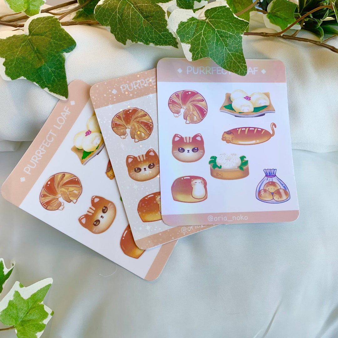 PUURFECT LOAF Cute Cat Stickers, Bread Cat, Sticker Sheets holographic ...