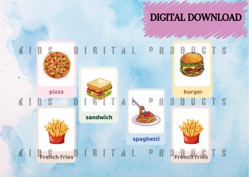 Food Flashcards, Printable Food Cards, Food Vocabulary Cards, Preschool ...