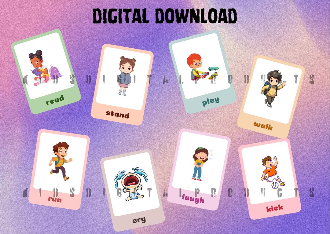 Action Verbs Flashcards, Verb Flashcards for Kids, Preschool Action ...