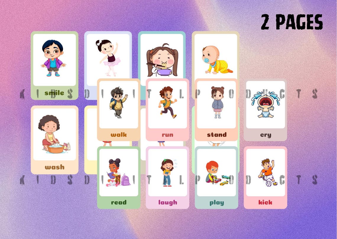 Action Verbs Flashcards, Verb Flashcards for Kids, Preschool Action ...