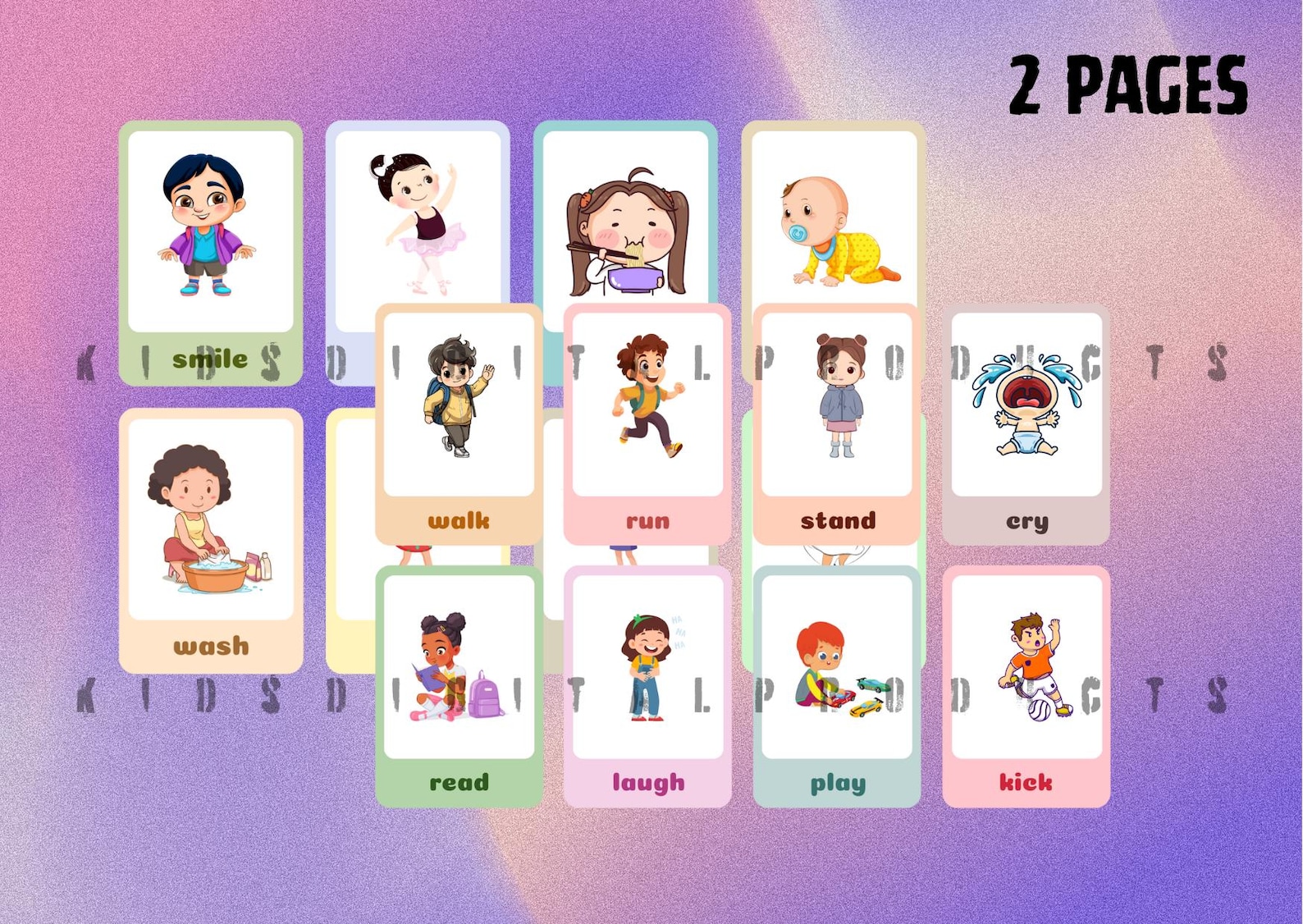 Action Verbs Flashcards Verb Flashcards For Kids Preschool Action