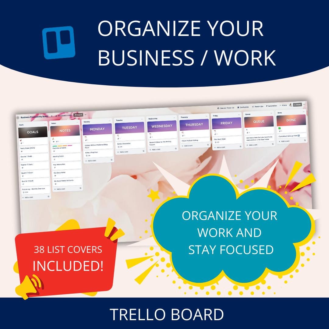 Trello Board Template: WORK BUSINESS / Small Business Board Weekly ...
