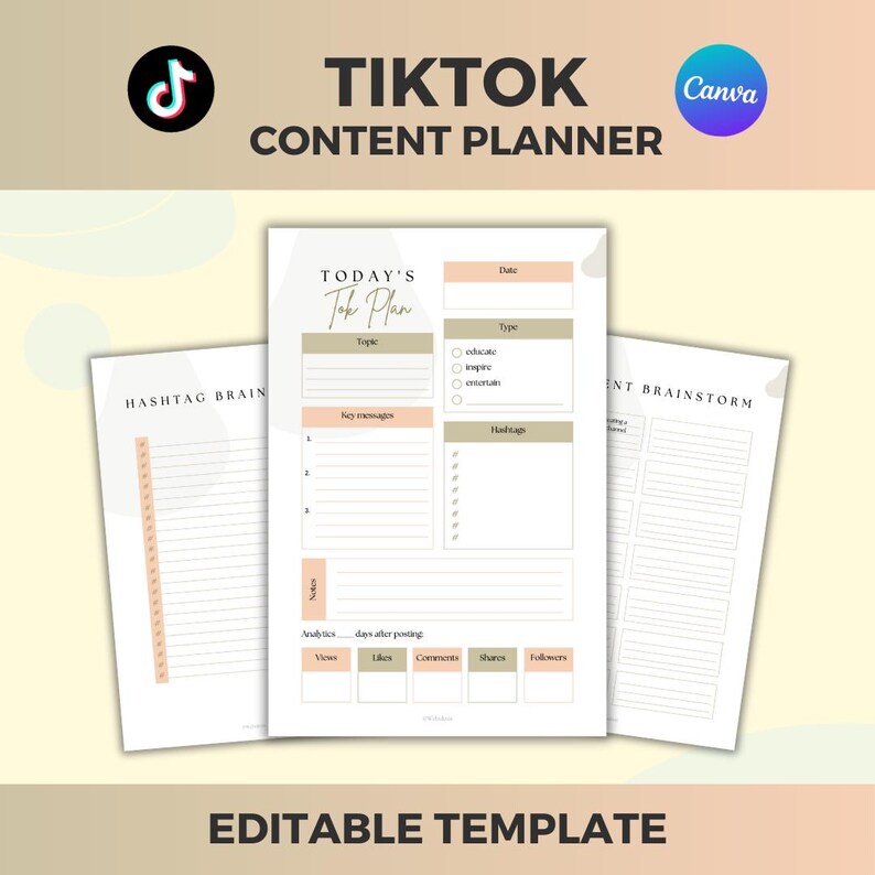 Tiktok Planner: Printable and Editable Canva Template - Etsy