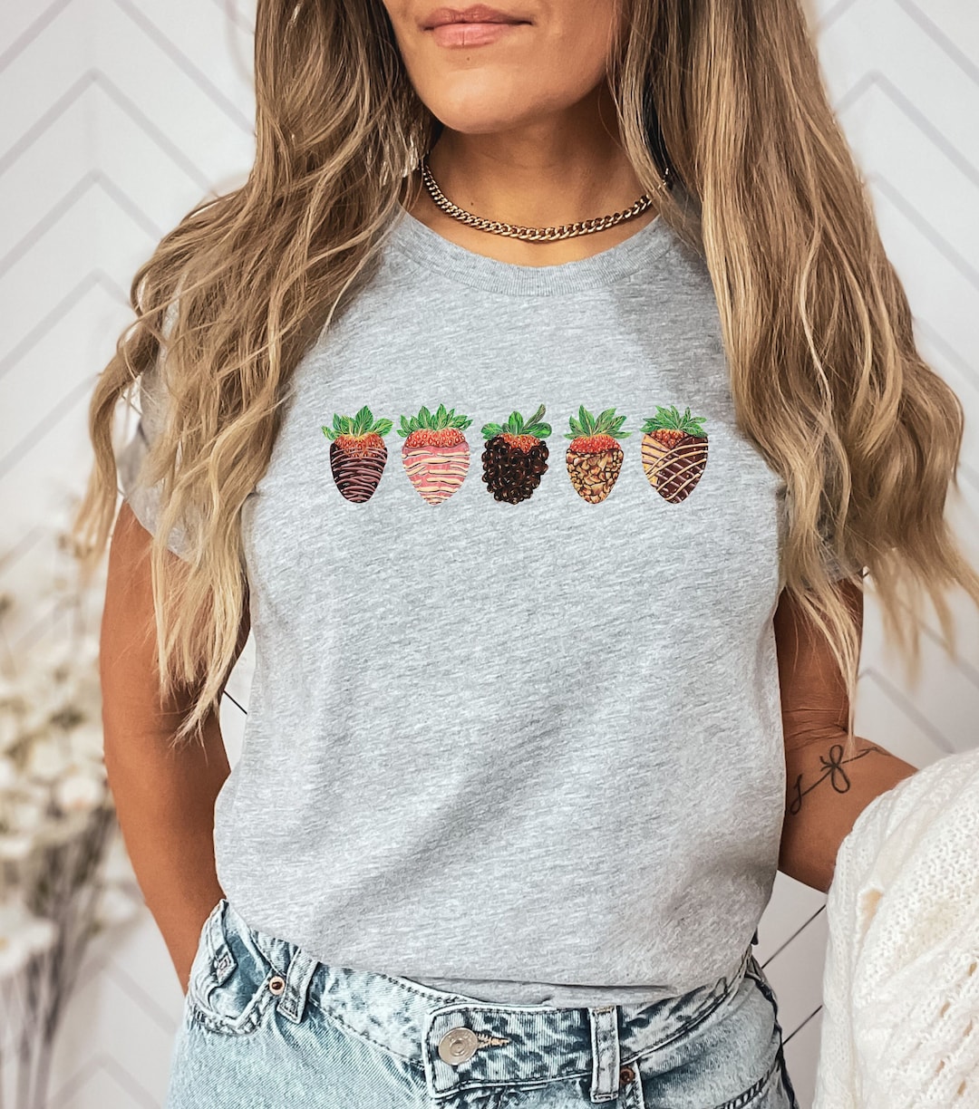 Strawberry Print Shirt for Women, Chocolate Covered Strawberry Graphic ...