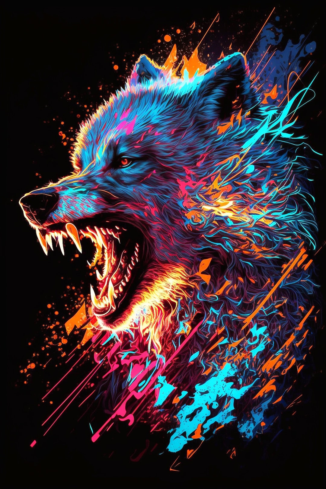 Wolf Neon and Light Painting High Resolution Illustration (2k) - Etsy