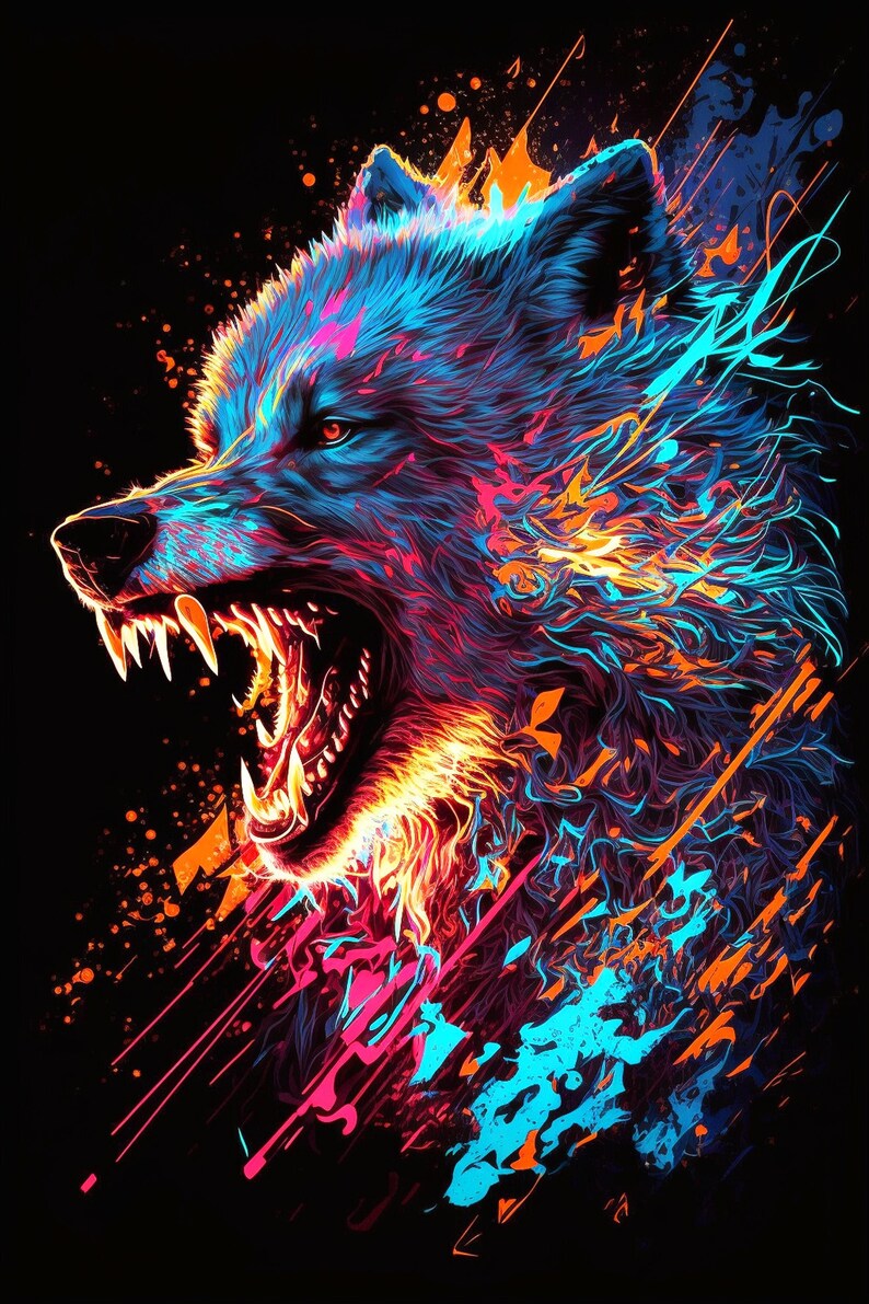 Wolf Neon and Light Painting High Resolution Illustration (2k) - Etsy