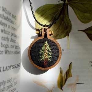 Hand Embroidered Tree Necklace Mini Embroidery Hoop Necklace, Forest ...