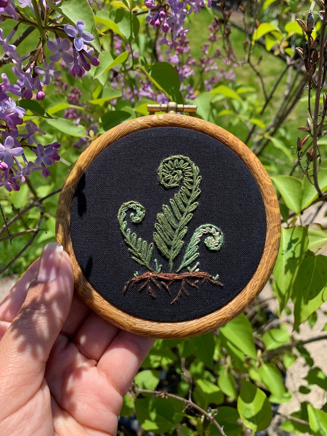 Hand Embroidered Fern Finished Wall Art - Plant Inspired Embroidery ...