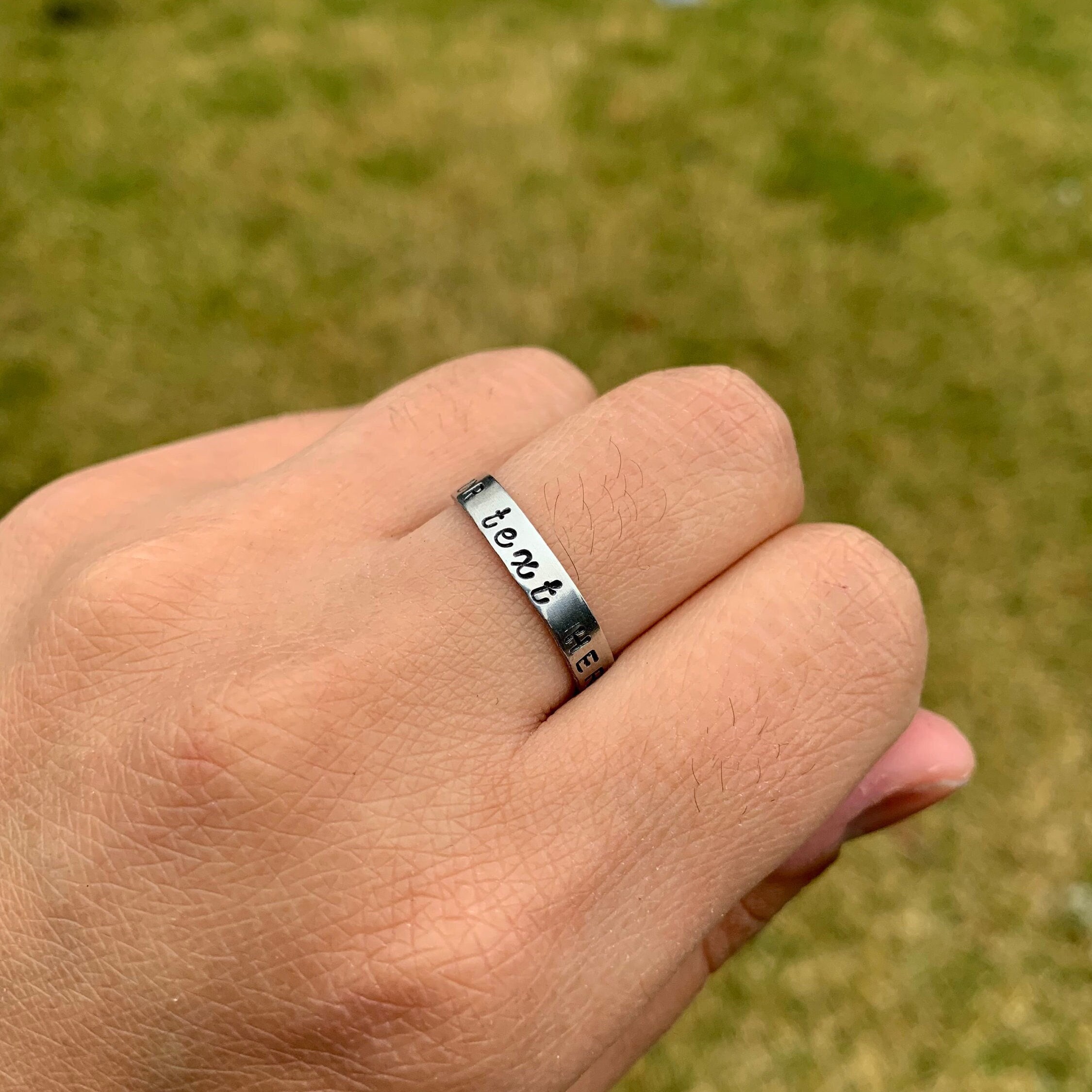 Hand Stamped Custom Text Ring Personalized Message Ring, Adjustable ...