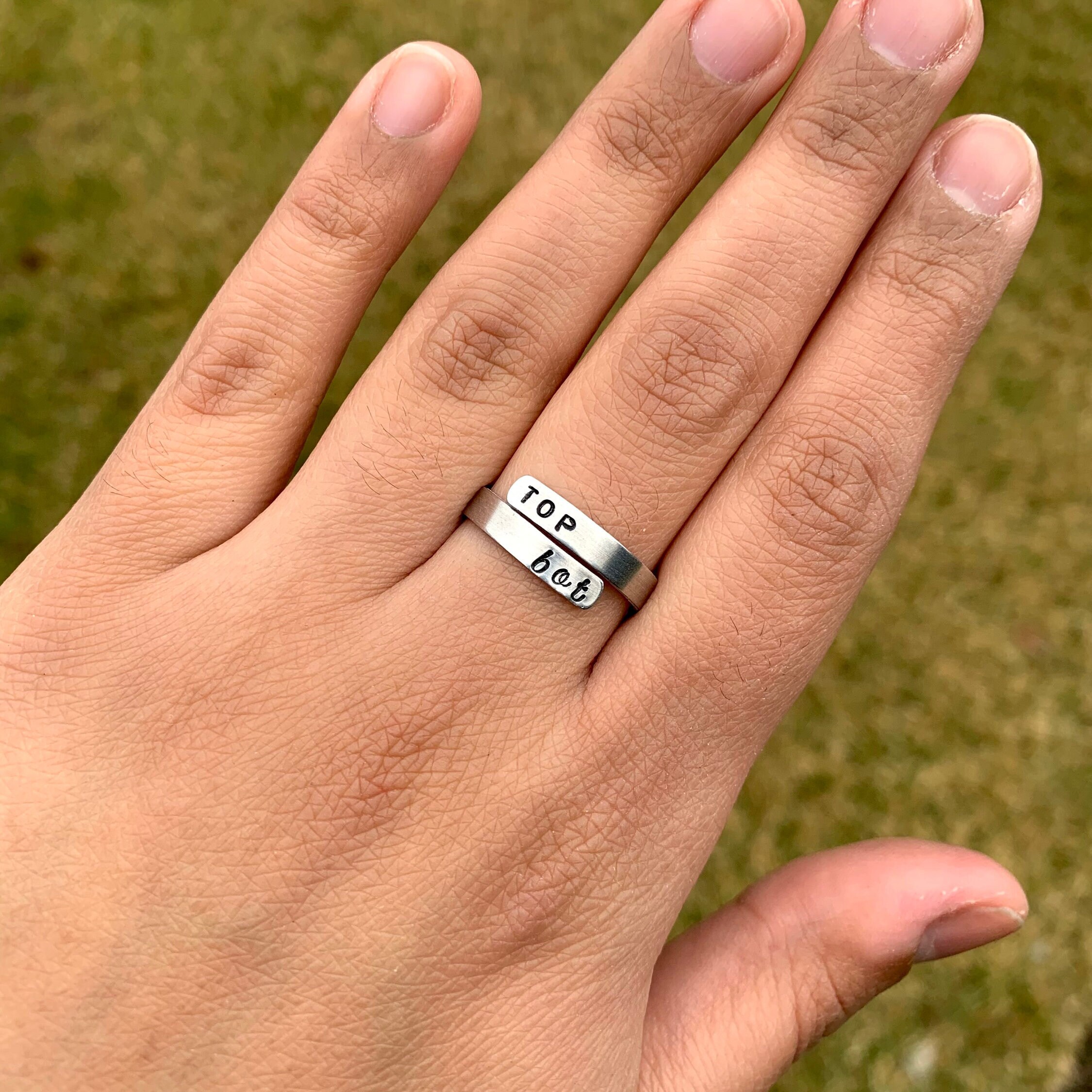 Hand Stamped Custom Text Ring Personalized Message Ring, Adjustable ...