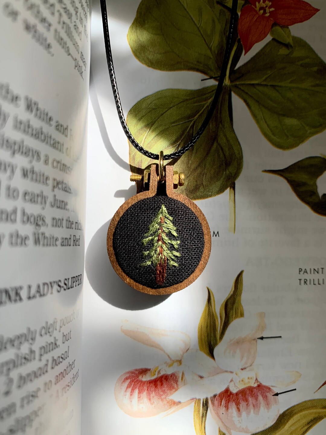 Hand Embroidered Tree Necklace Mini Embroidery Hoop Necklace, Forest ...