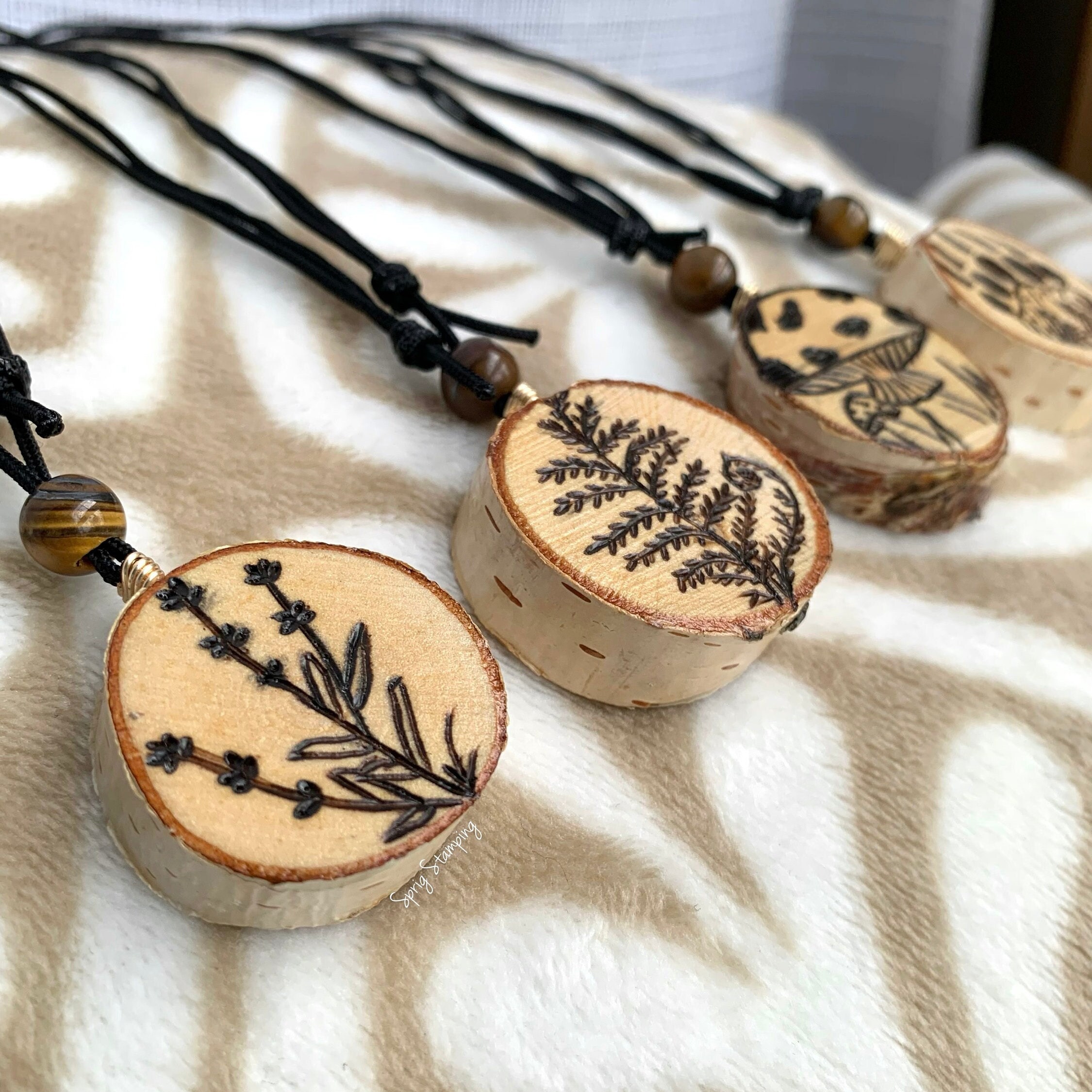 Hand Burned & Painted Wood Slice | 2 in 1 Adjustable Necklace and ...