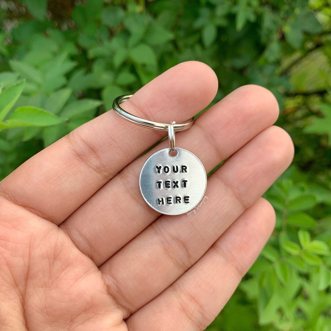 Hand Stamped Customizable Round Keychain | Engraved Personalized Gifts ...