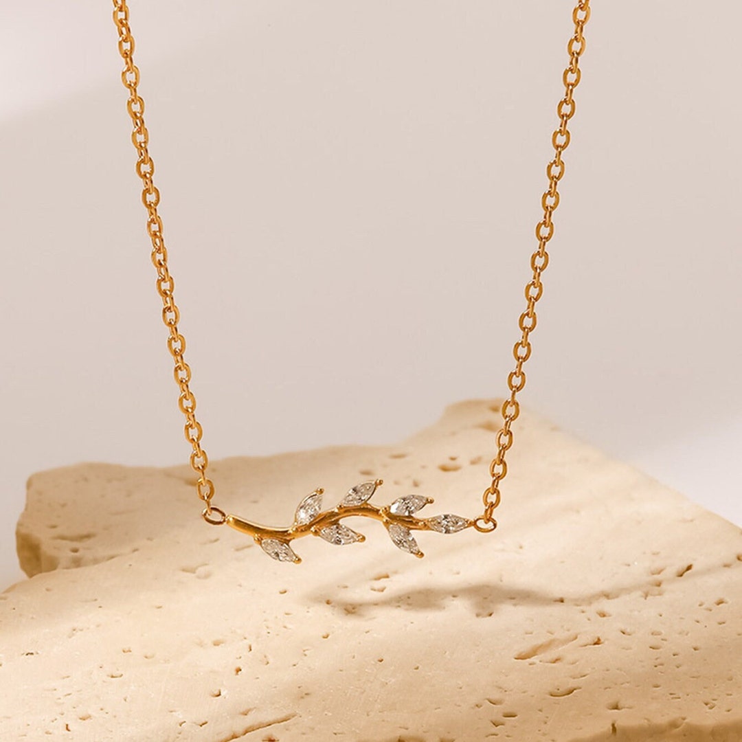 18K Tree Branch Gold Necklace for Women, Trendy Dainty Minimalist Chain ...