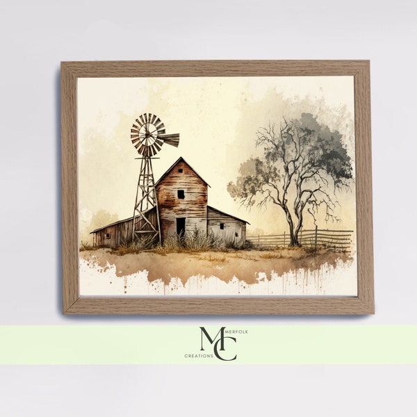 Barn and Windmill - Etsy