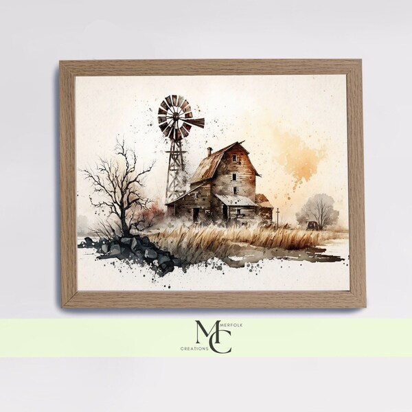 Barn and Windmill - Etsy