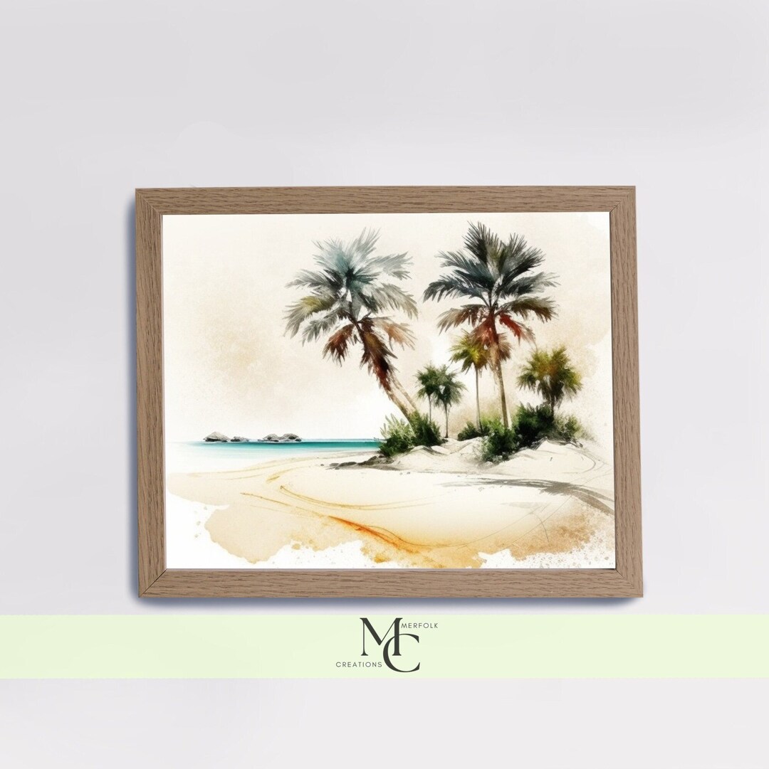 Beach With Palm Trees Wall Art for Beach House Wall Decor Beach ...