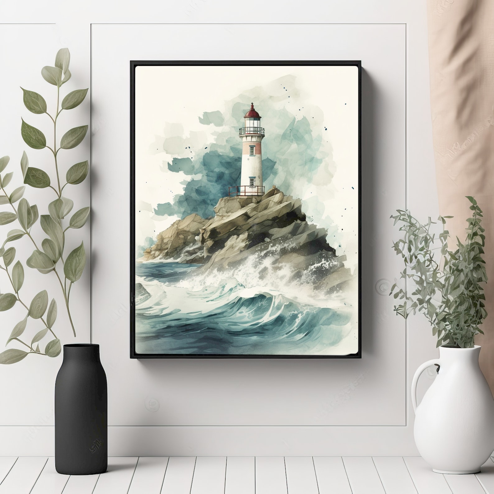 Lighthouse Watercolor Print, Lighthouse Wall Art, Beach House Decor, Nautical Watercolor Print ...