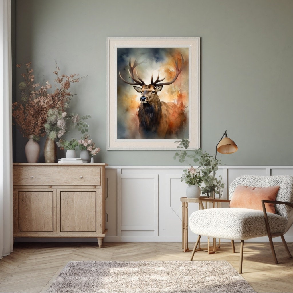 Woodland Elk Watercolor Print, Woodland Elk Print, Elk Watercolor ...