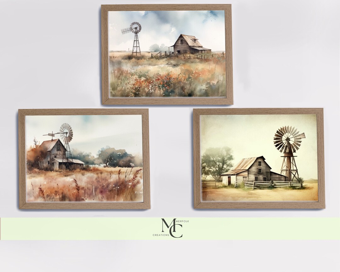 Printable Set of 3 Windmill Farmhouse Decor, Windmill Decor, Barn ...