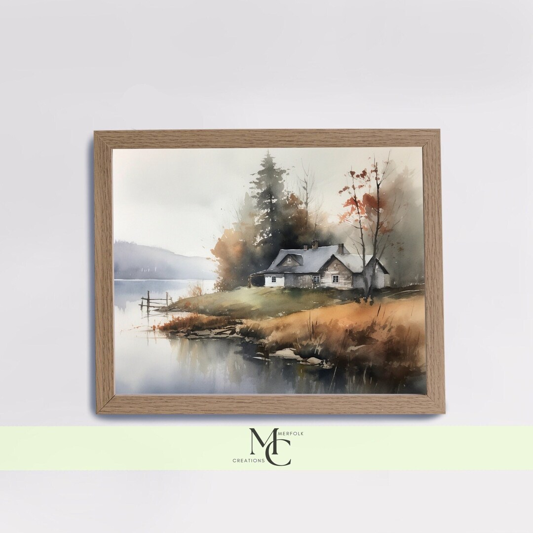 Barn Watercolor Wall Art, Farmhouse Landscape Print, Rustic Watercolor ...