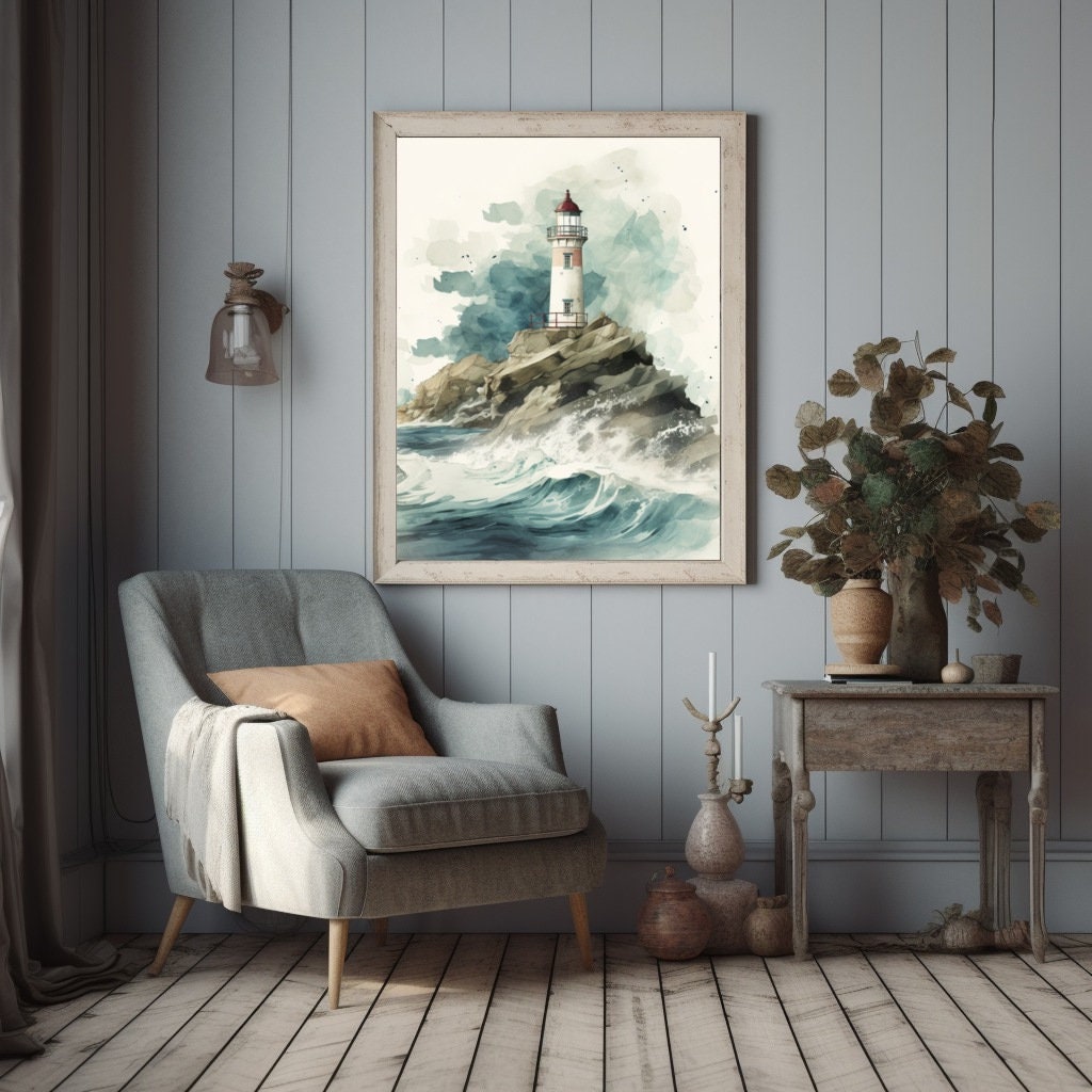 Lighthouse Watercolor Print, Lighthouse Wall Art, Beach House Decor ...