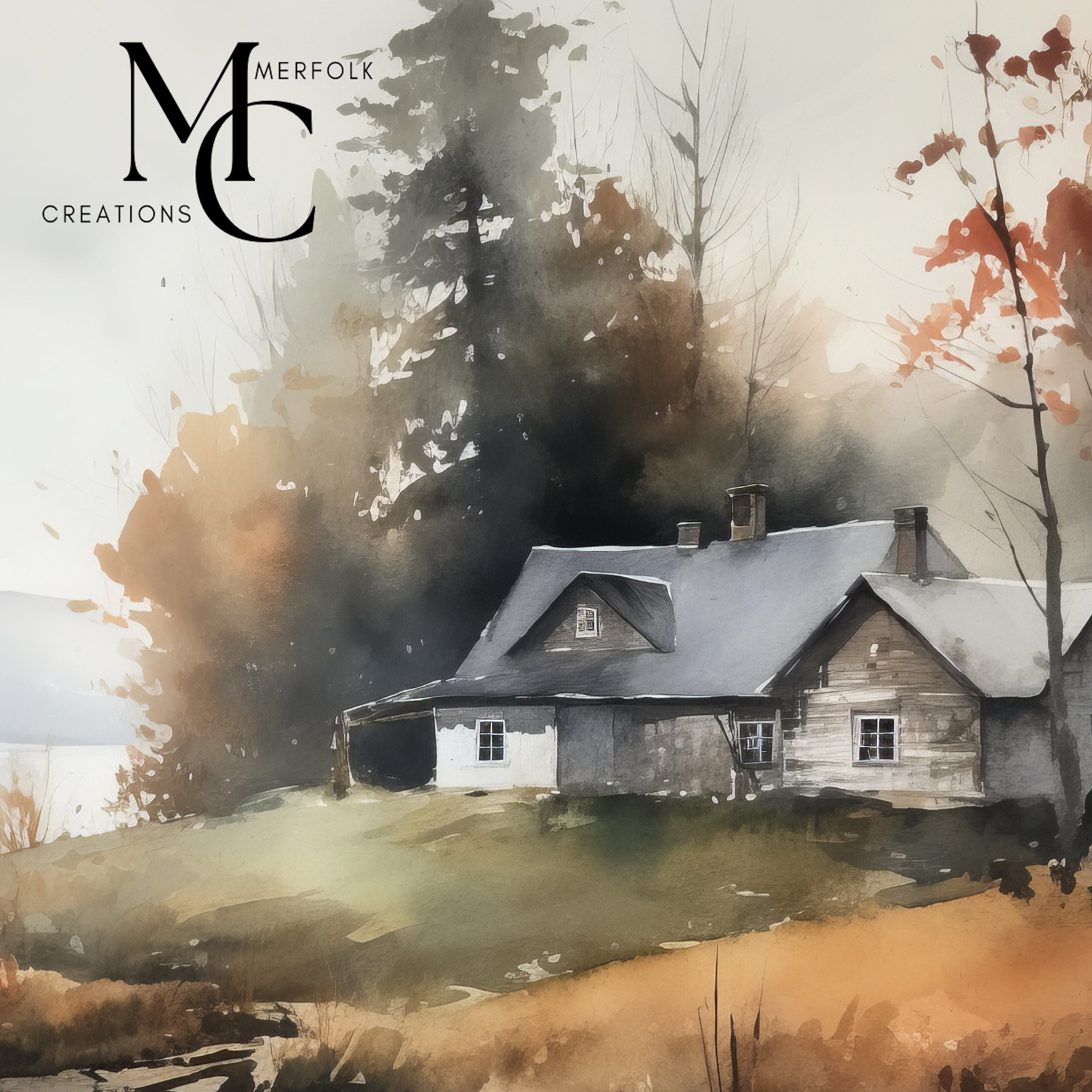 Barn Watercolor Wall Art, Farmhouse Landscape Print, Rustic Watercolor ...