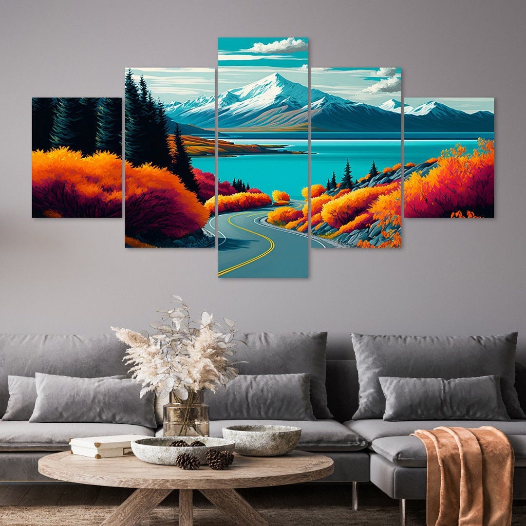 Lake Pukaki Mount Cook Landscape 5 Piece Canvas Wall Art Framed Multi ...