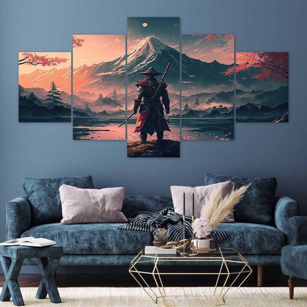 Standing Samurai Mountain Landscape 5 Piece Canvas Wall Art - Etsy