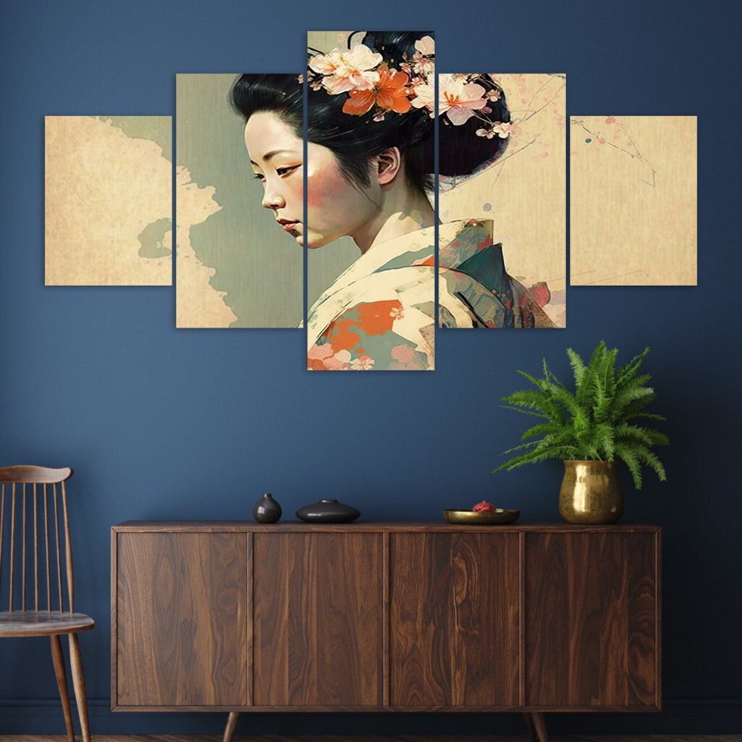 Geisha Canvas Wall Art | 5 Panel Japanese Decor - Etsy