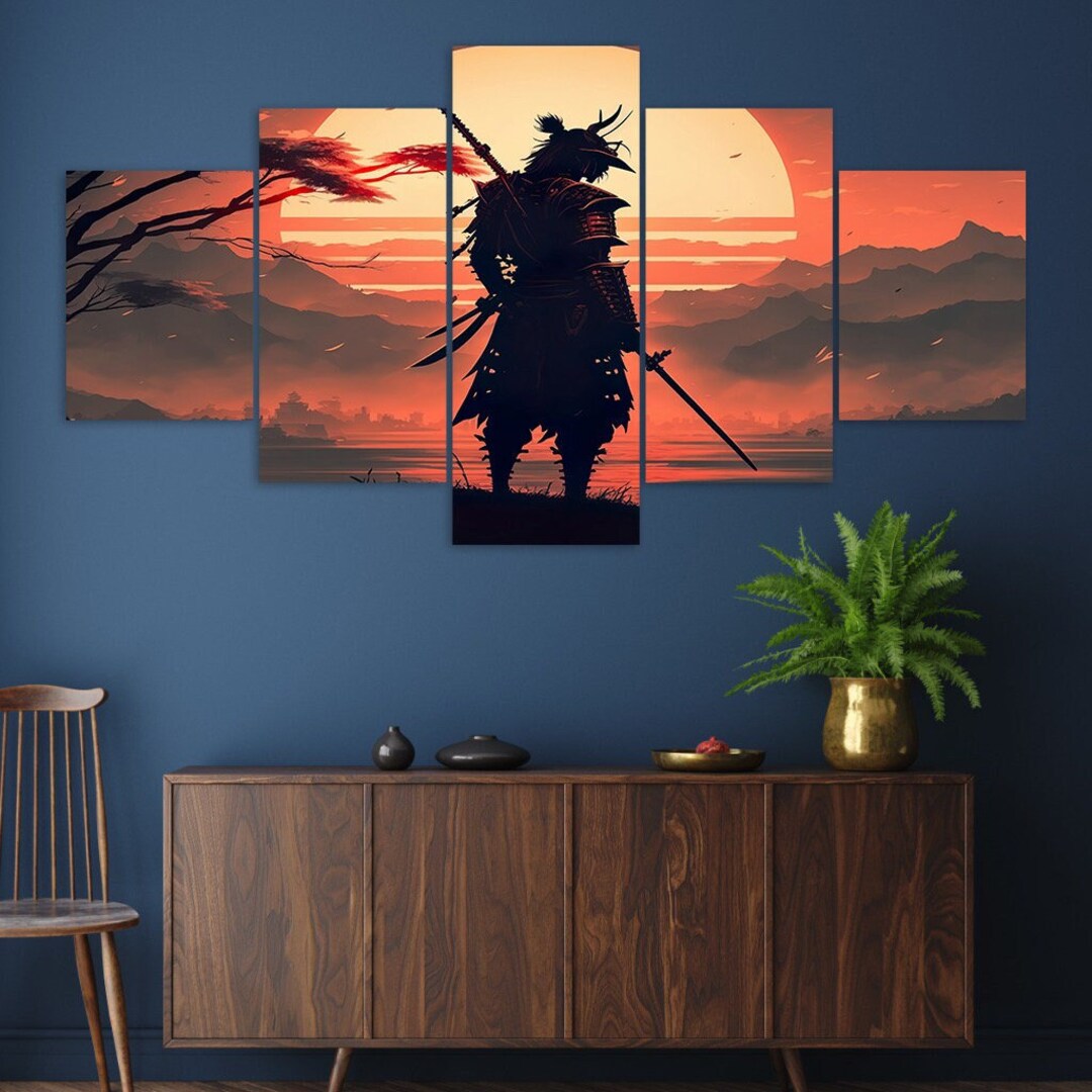 Samurai Warrior Canvas Art: Sunset Anime Style, 5 Panel Print - Etsy