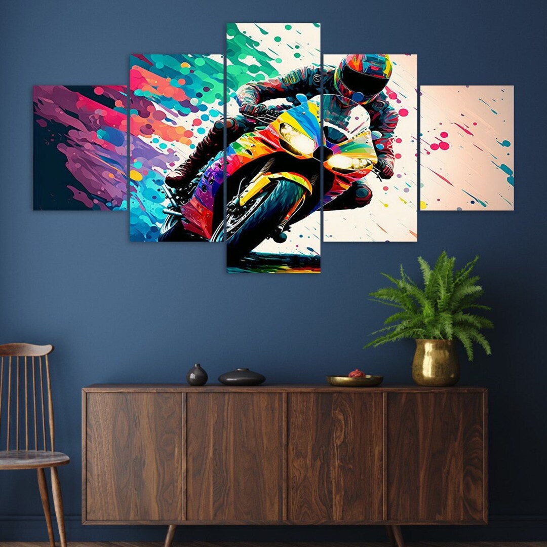 Motorcycle Canvas Wall Art, Colorful Abstract Multi-panel Print - Etsy
