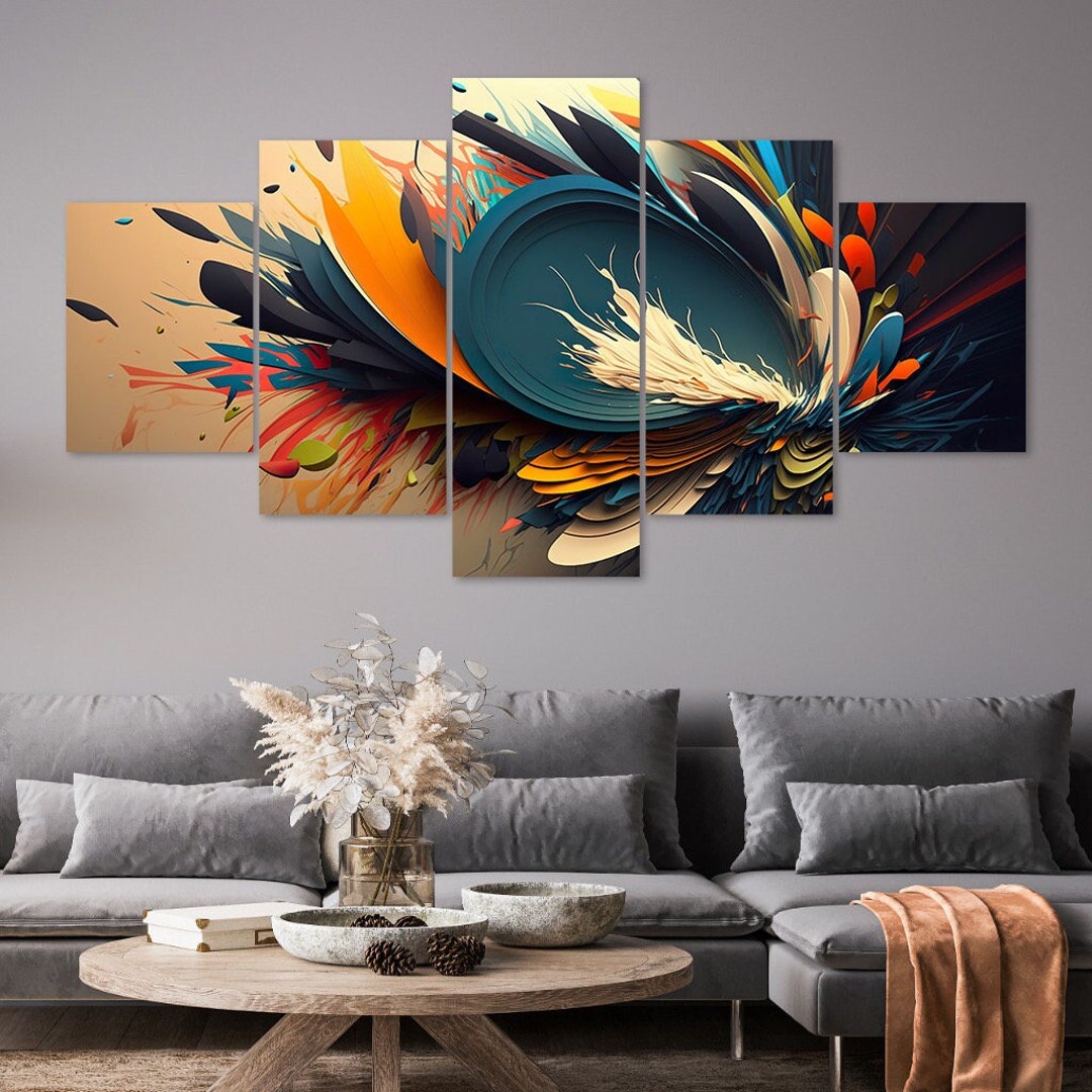 Abstract Patterns 5 Piece Canvas Wall Art Framed Multi Panel Prints ...
