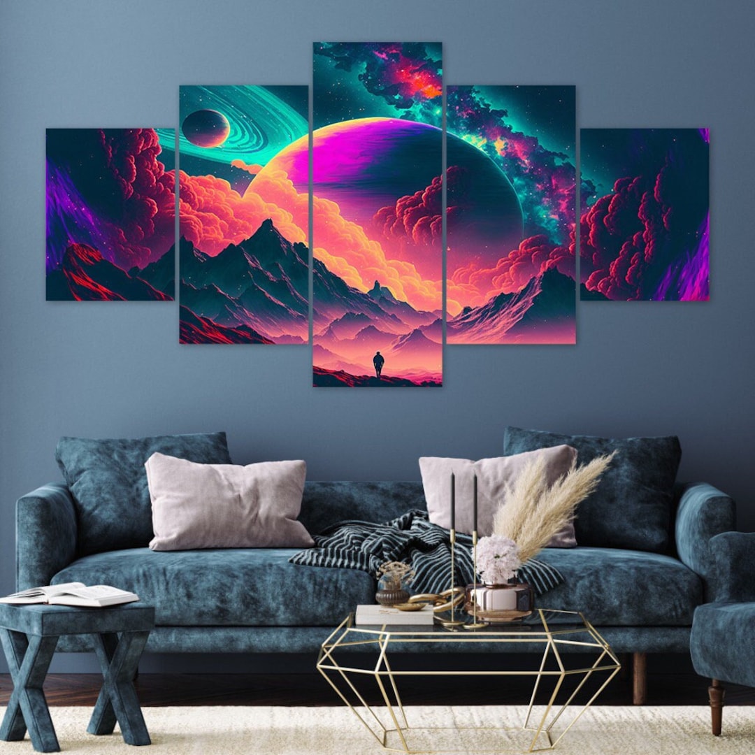 Abstract Galaxy Scenery Space Clouds Human Silhouette 5 Piece Canvas ...