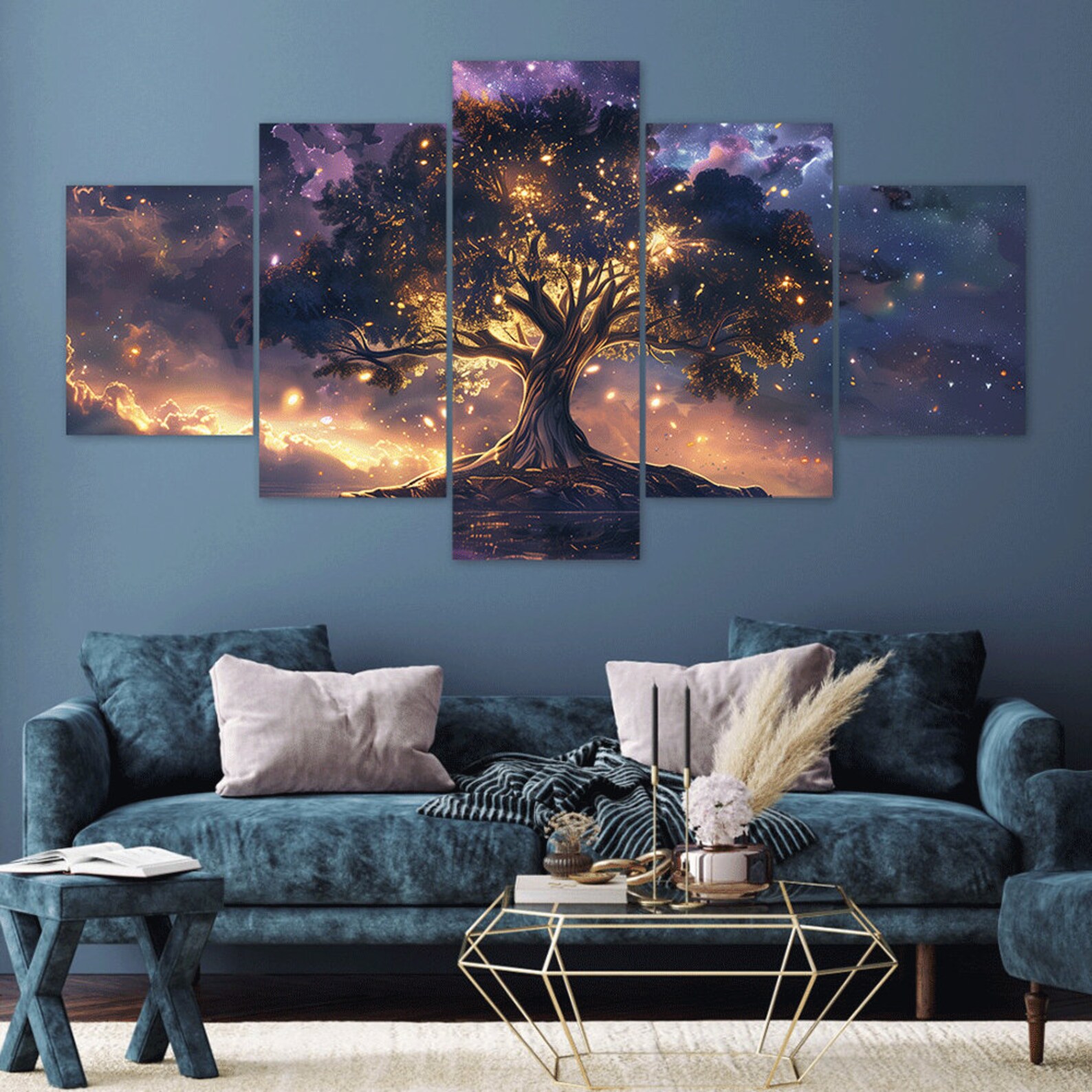 Tree of Life Canvas Print, Galaxy Stars Scenery, 5-piece Modern Wall ...