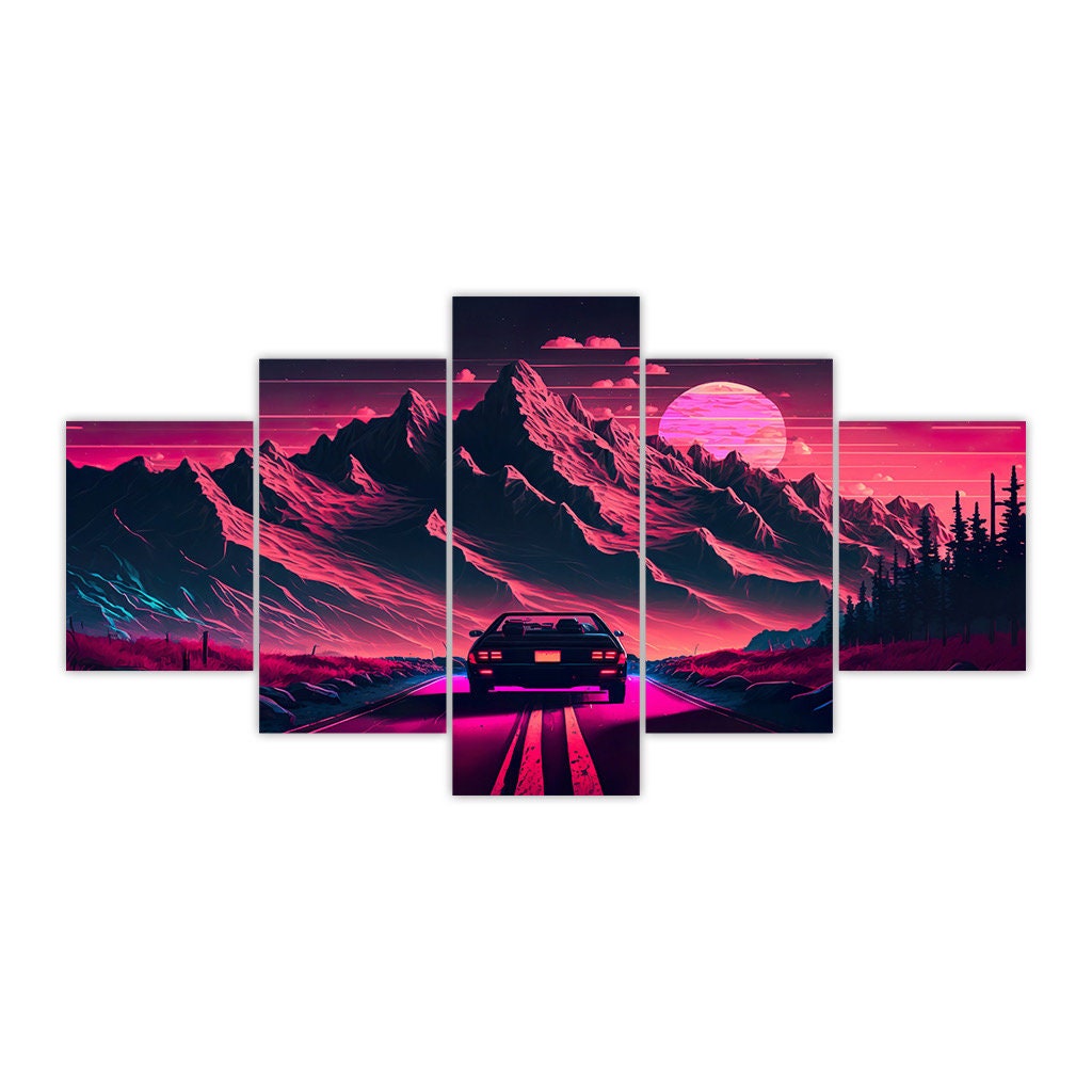 Outrun Car Mountain Road Landscape 5 Piece Canvas Wall Art - Etsy
