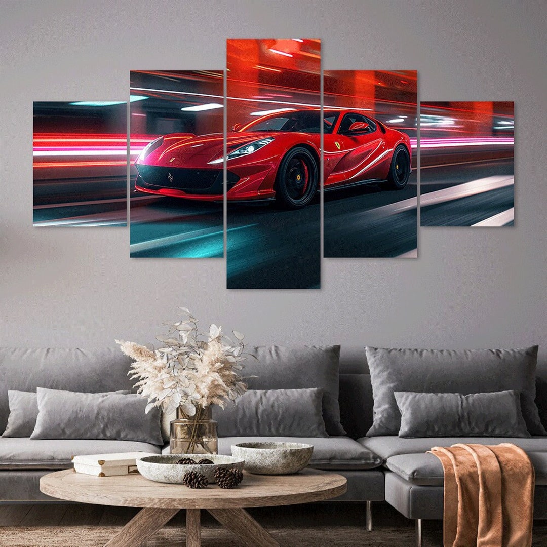 Red Ferrari Canvas Wall Art | Modern Sports Car Multi Panel Print - Etsy