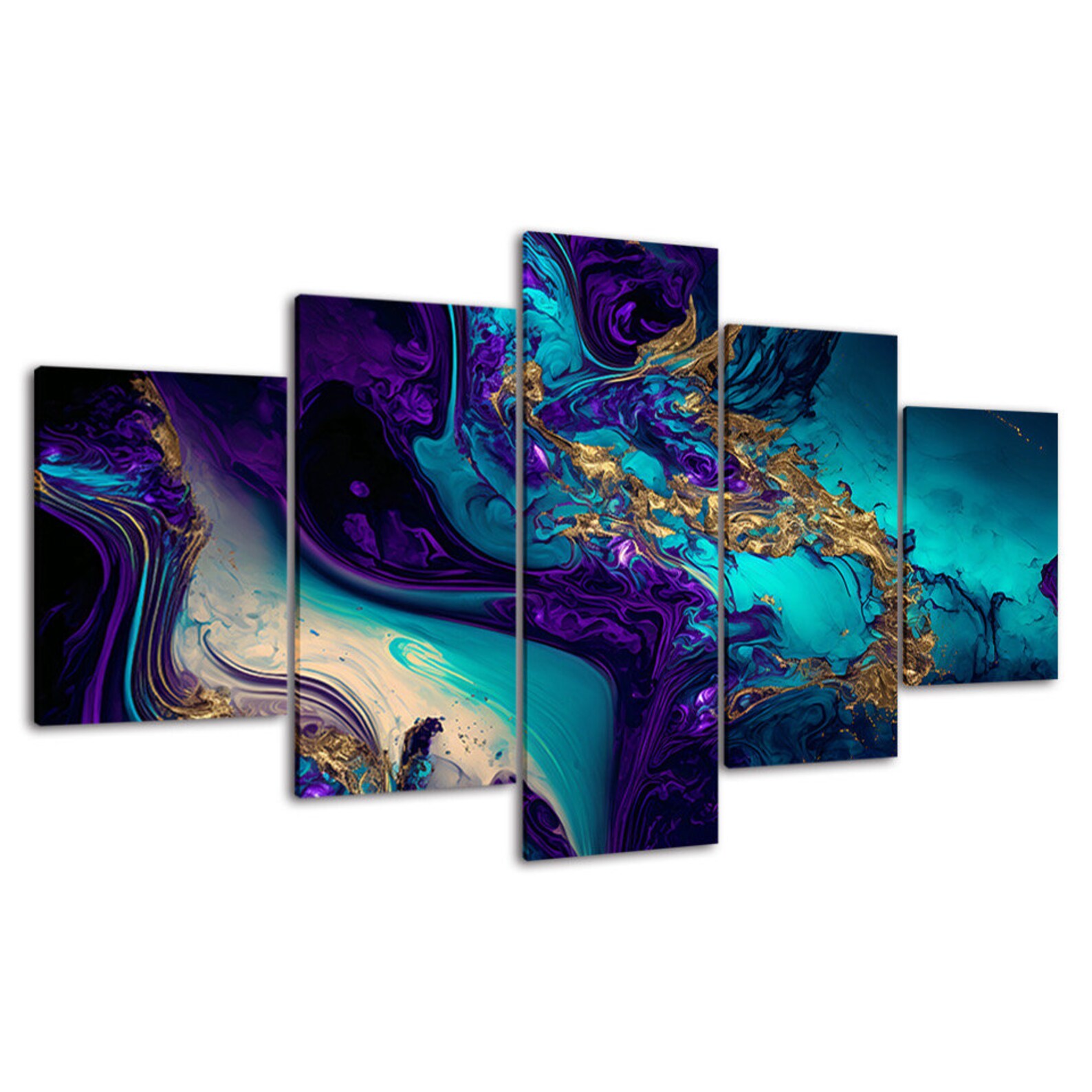 Aquamarine Purple Gold Marble Abstract Patterns 5 Piece Canvas - Etsy