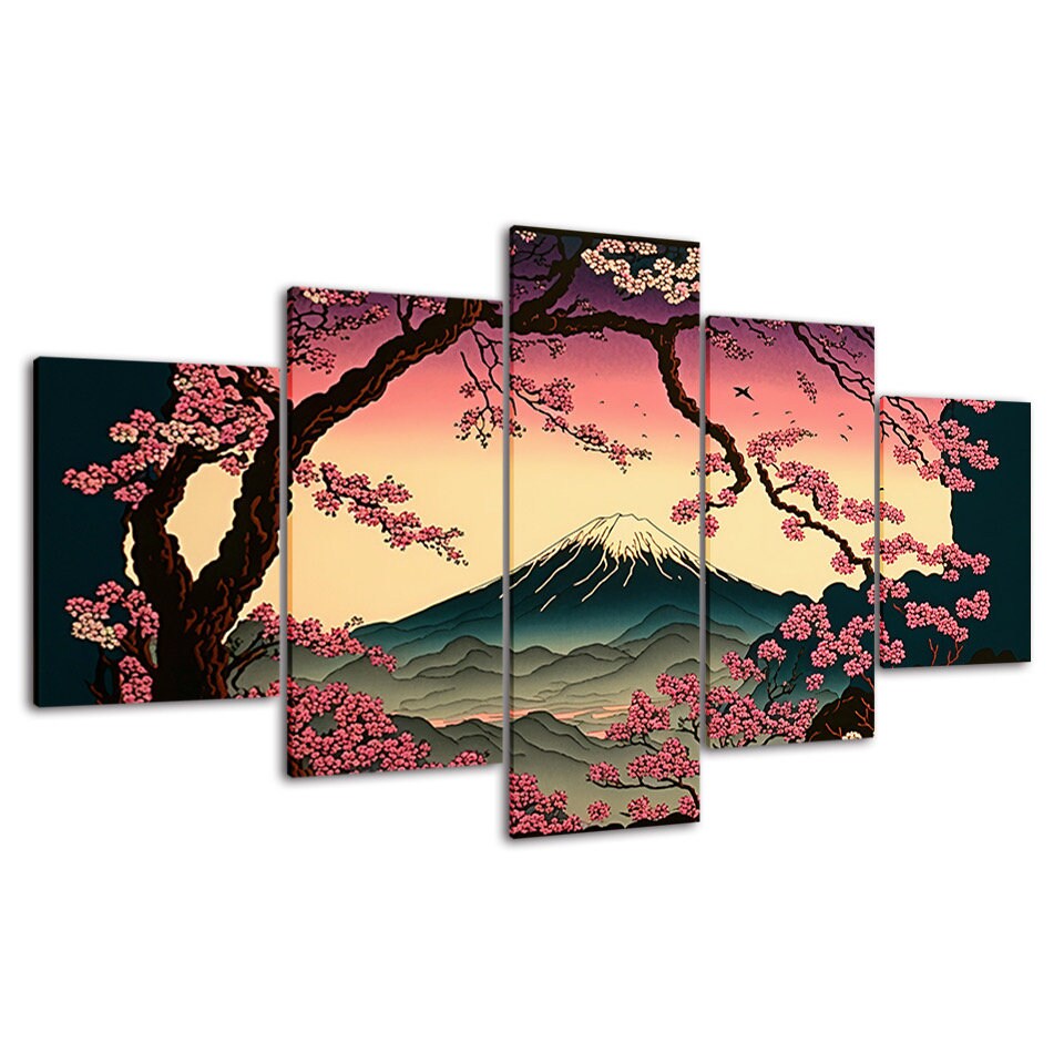 Sakura Mountain Canvas Art | Japanese Style Multi Panel Print - Etsy